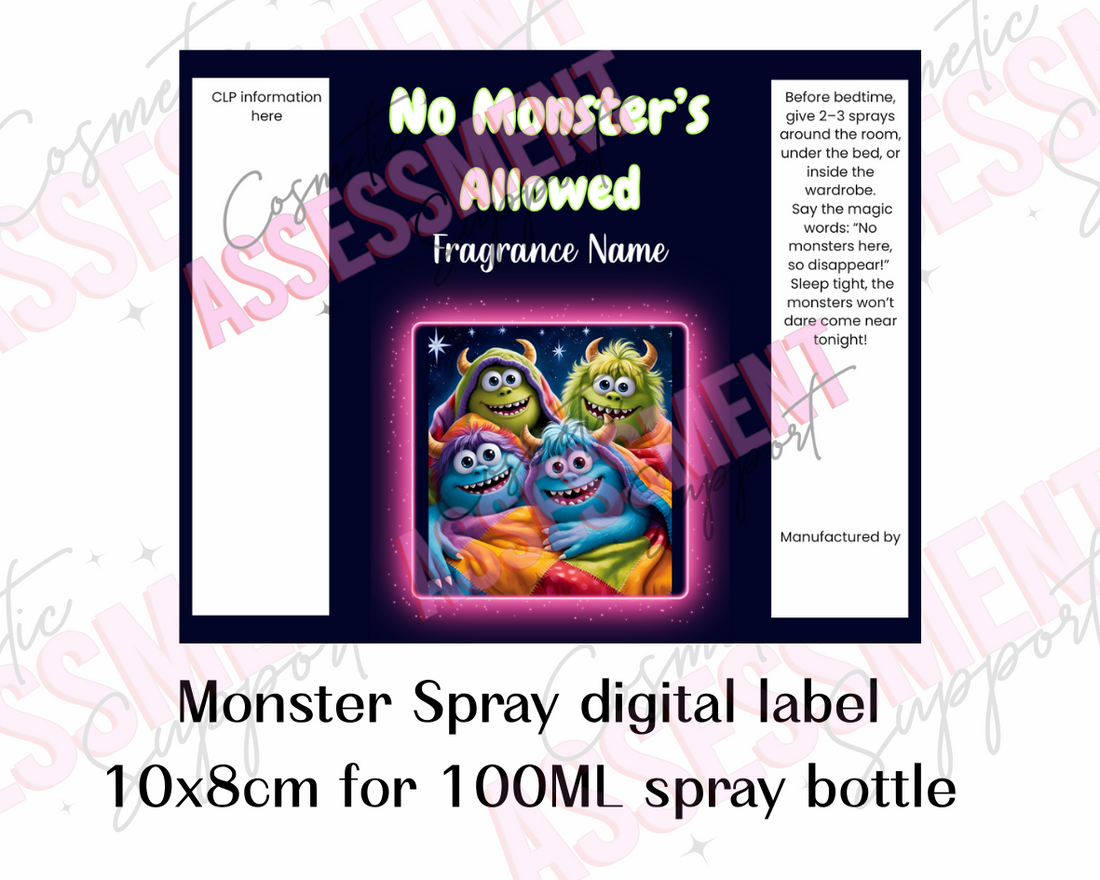 Digital Monster Spray Label – Cosmetic Assessment Support